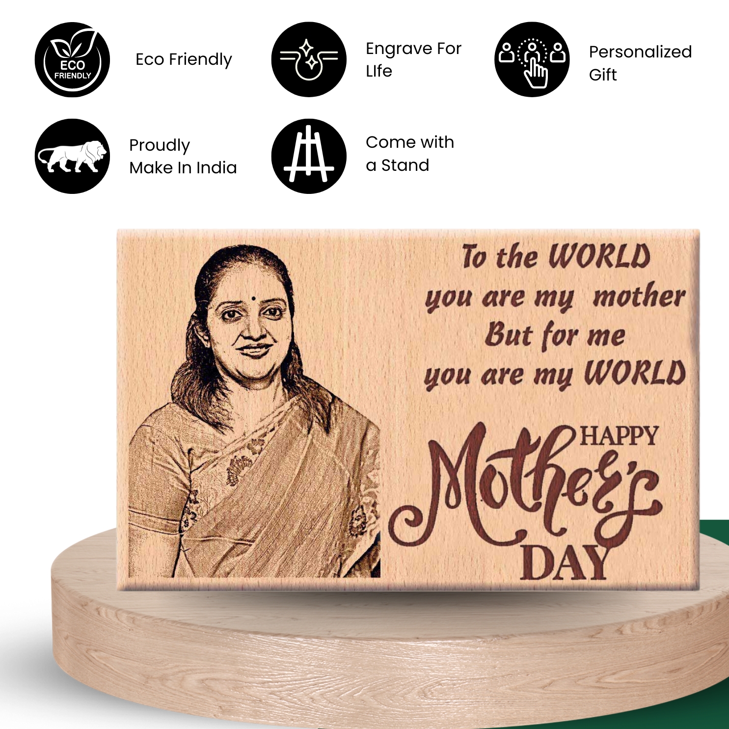 Engraved Wooden Happy Mothers Day Photo Frame