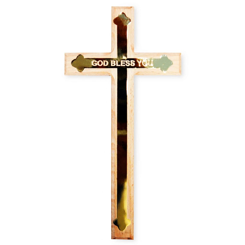 Wooden God Bless Golden Cross for Christmas (8x4 in) - Incredible Gifts
