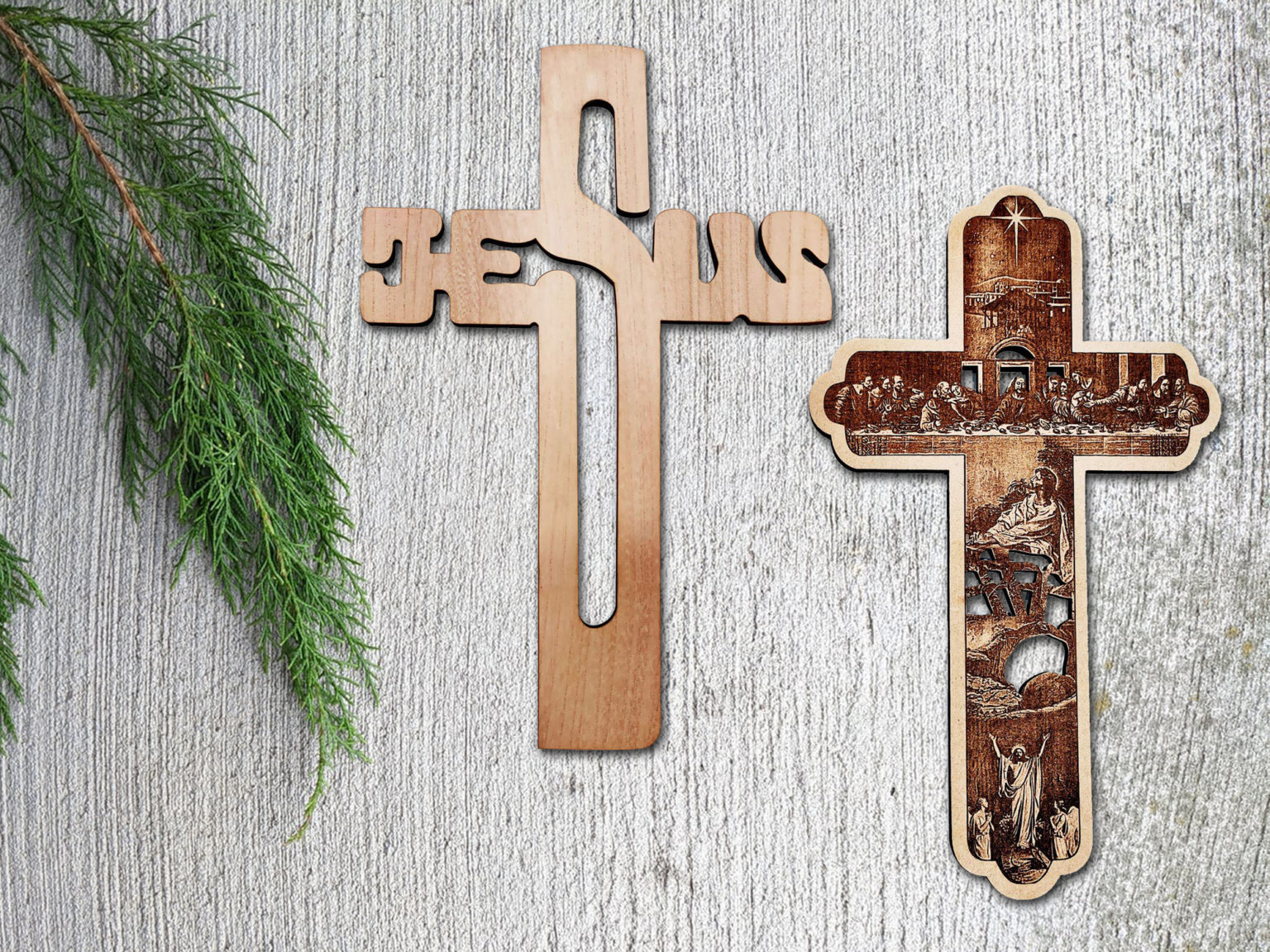 Jesus Name and Engraved Story on Wooden Cross for Christmas (Set of 2 ...