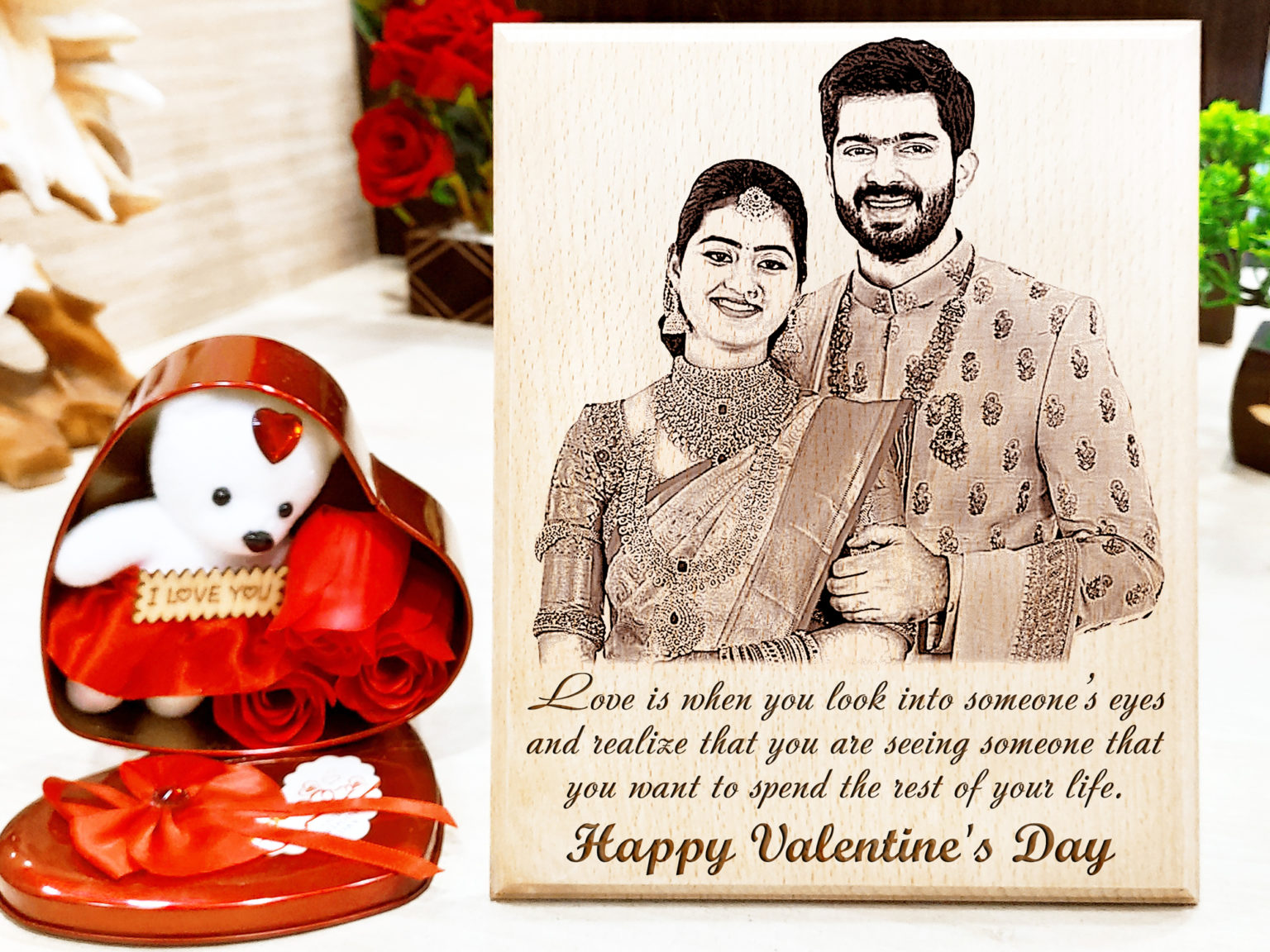 Valentine Unique Gift Combo of Custom Photo Frame and Teddy Box for ...