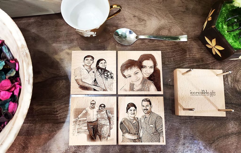 Personalized Wooden Photo Tea Cup Coasters Set