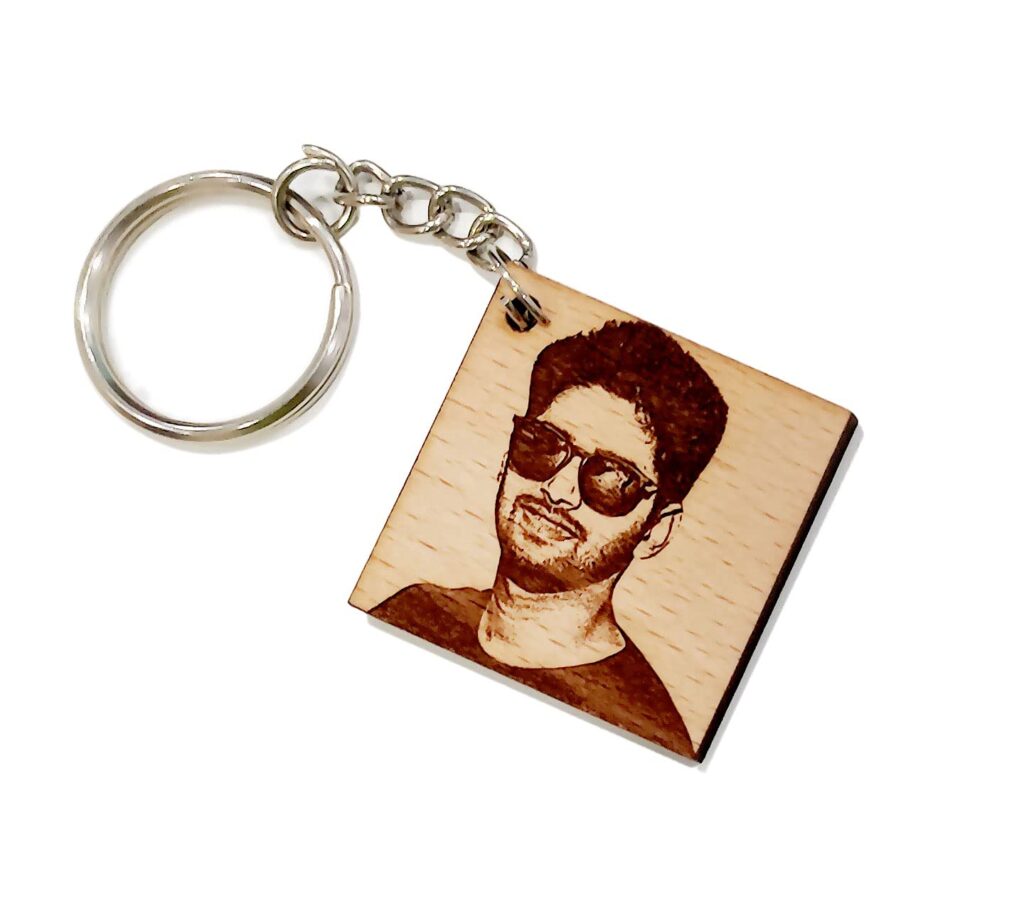 Wooden Personalized Square Engraved Photo Keychain - Incredible Gifts