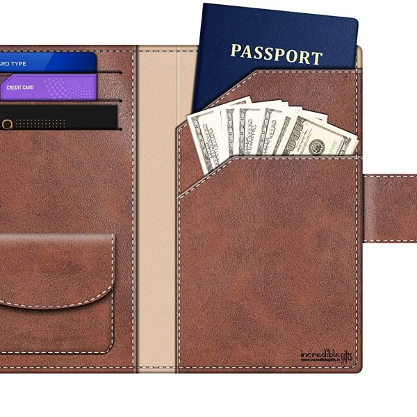 Passport Holder Wallet with Coin Pocket, Card Holder, Cash (Brown ...