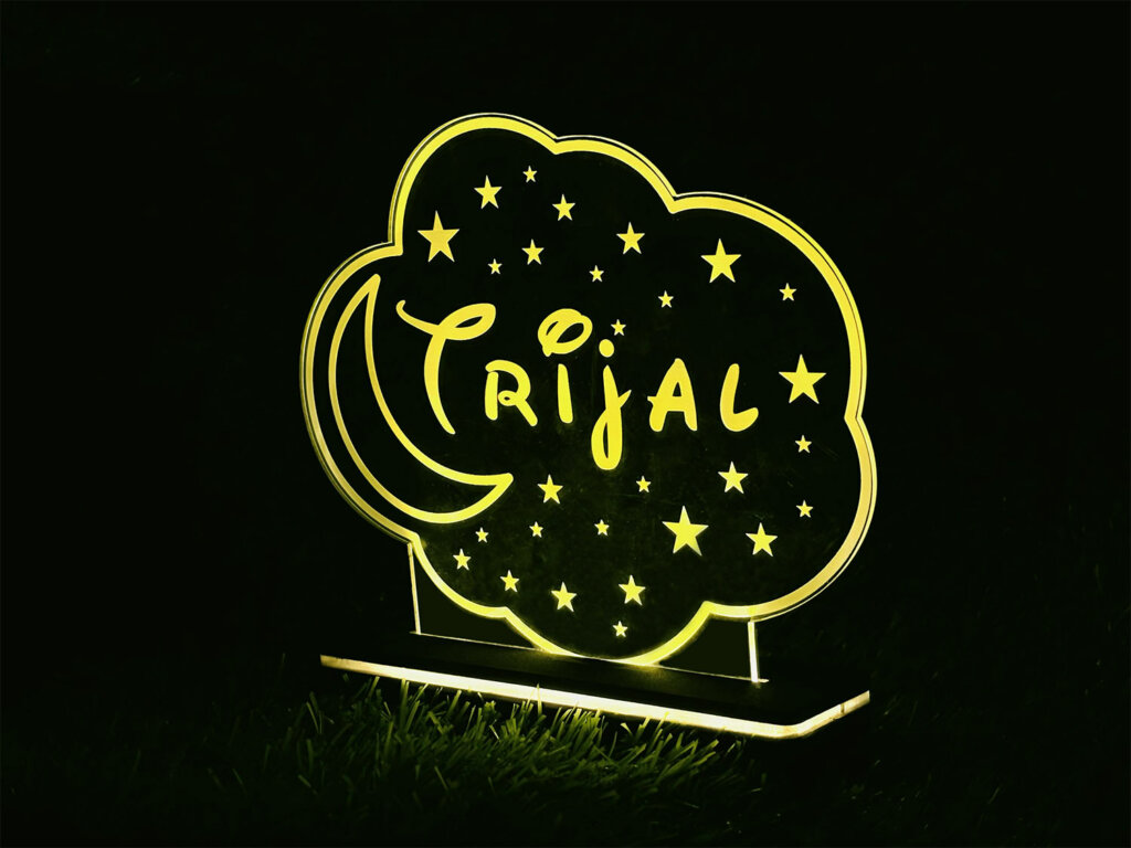 Personalized LED Name Lamp Moon & Stars with Wood Light Stand ...