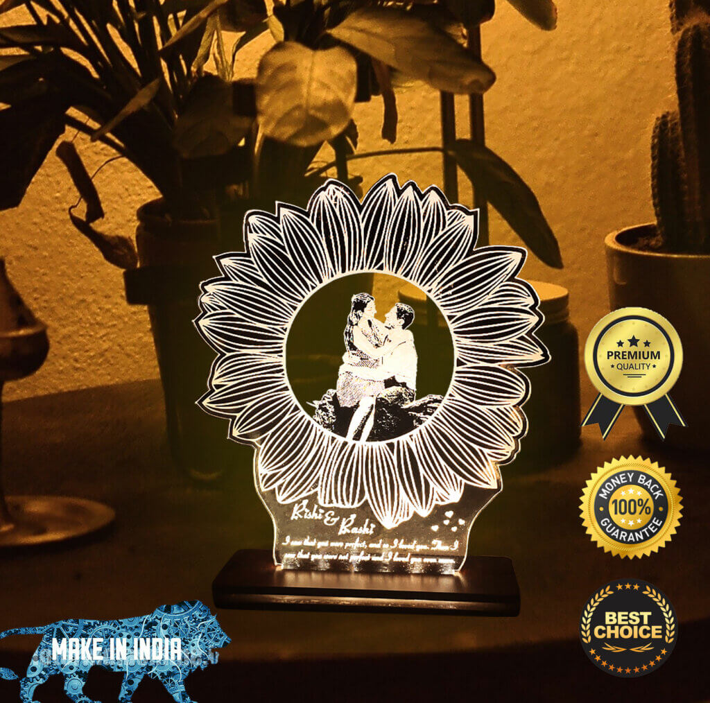 Personalized Flower LED Photo Frame with Wood Light Stand - Incredible ...