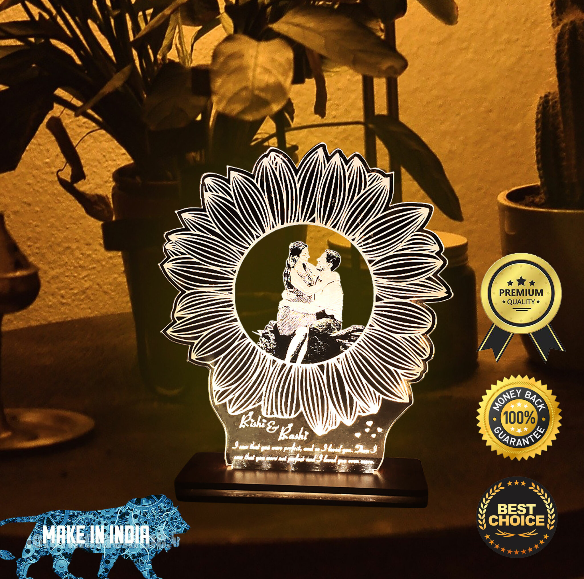 Personalized Flower LED Photo Frame with Wood Light Stand - Incredible ...