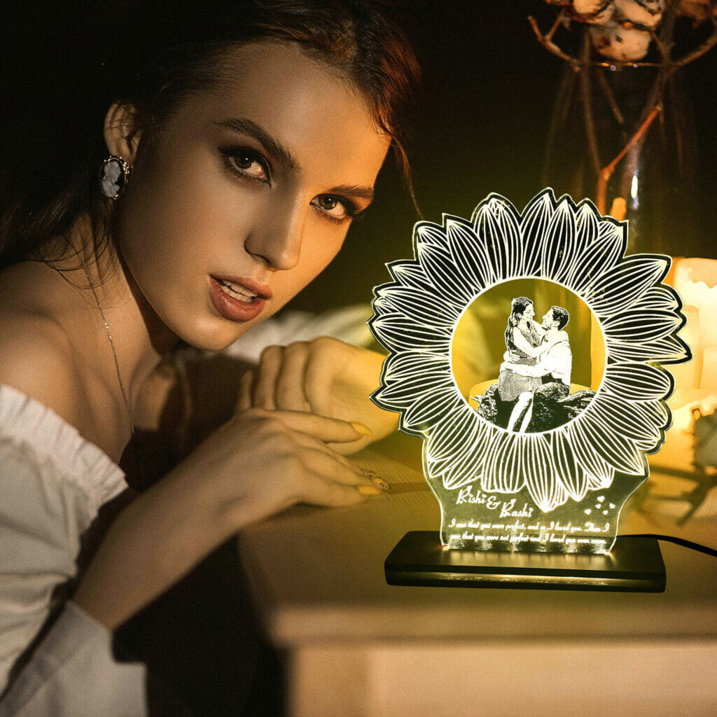 Personalized Flower LED Photo Frame with Wood Light Stand - Incredible ...