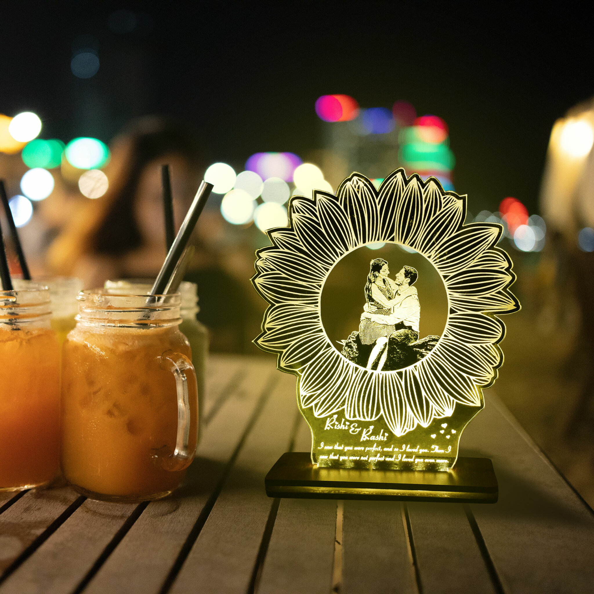 Personalized Flower LED Photo Frame with Wood Light Stand - Incredible ...