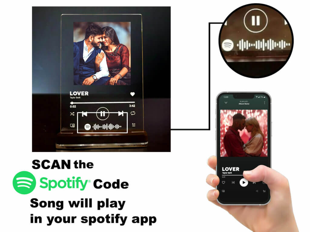 Personalized LED Acrylic Spotify Photo Frame With Light Stand - Incredible Gifts