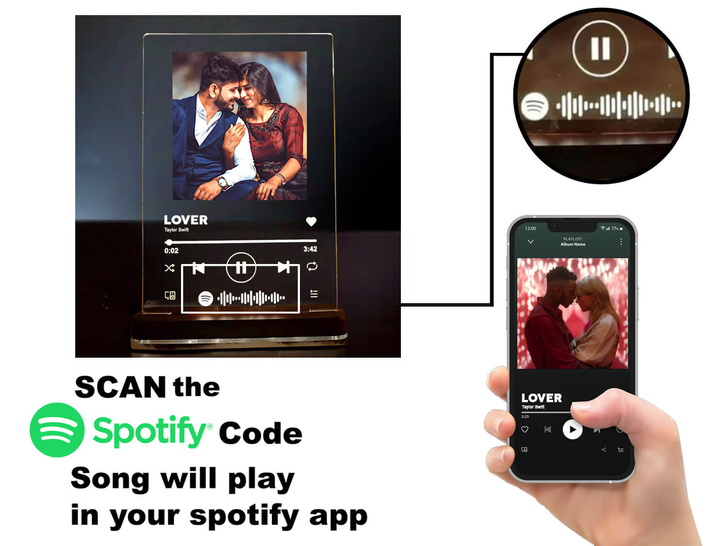 Personalized LED Acrylic Spotify Photo Frame With Light Stand ...