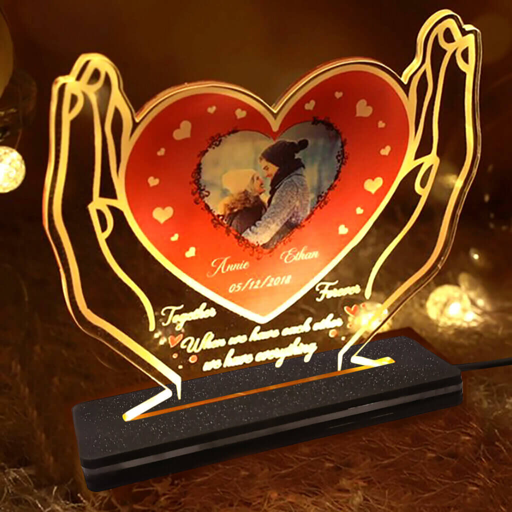 Personalized Illusion Hand Holding Heart Photo LED Lamp - Incredible Gifts
