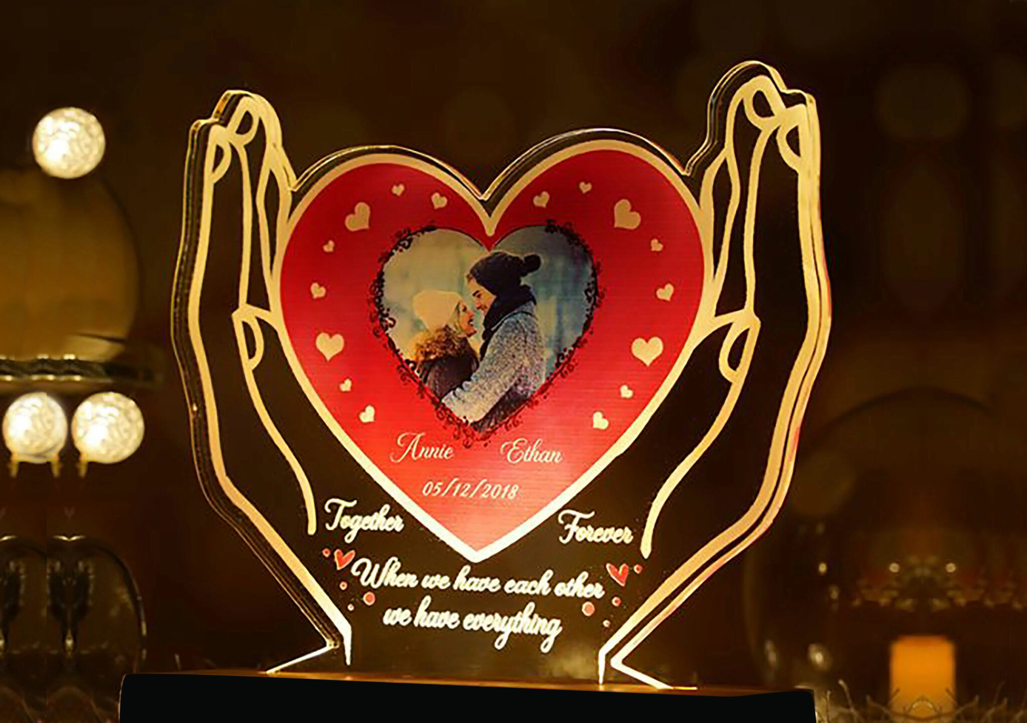 Personalized Illusion Hand Holding Heart Photo LED Lamp - Incredible Gifts