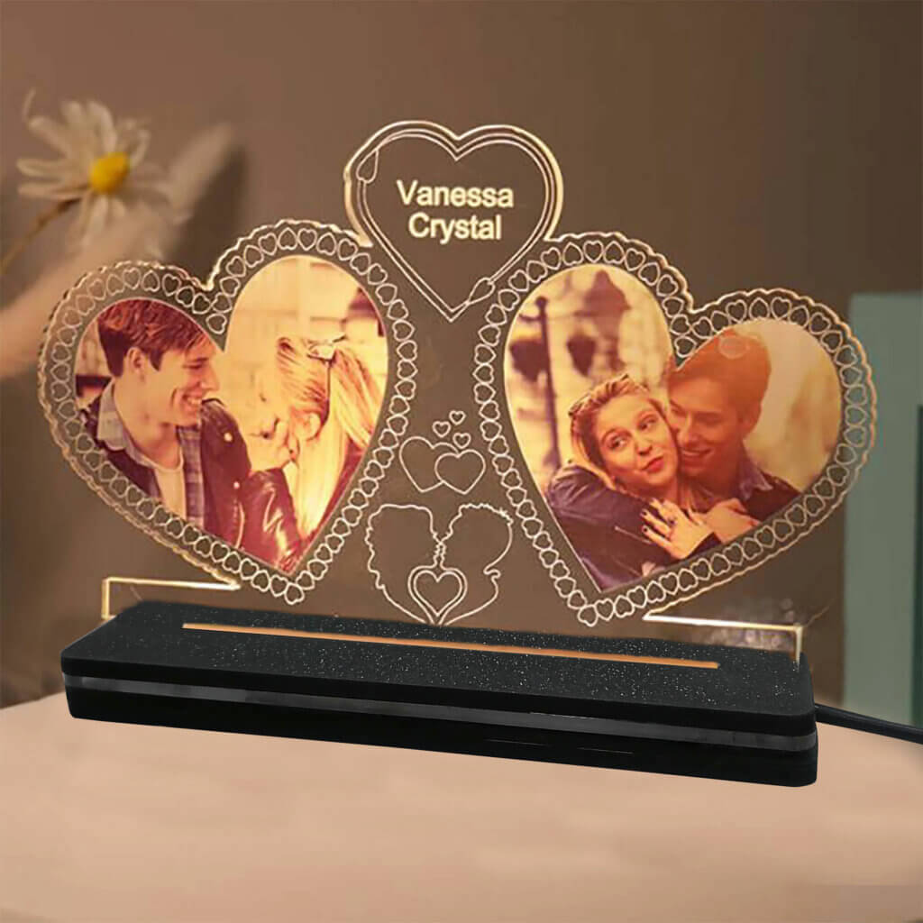 Customized Double Heart Photo LED Lamp With Name - Incredible Gifts