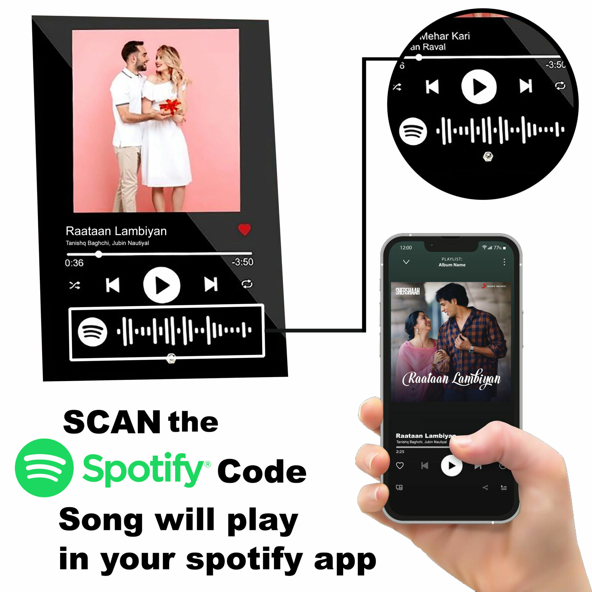 Personalized Colored Spotify Photo Frame With Song Code - Incredible Gifts