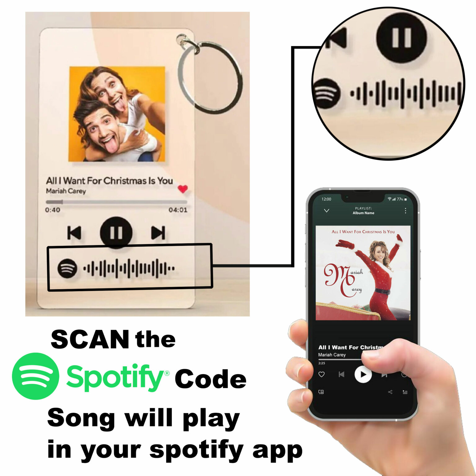 Personalized Music Spotify Code Keychain - Incredible Gifts