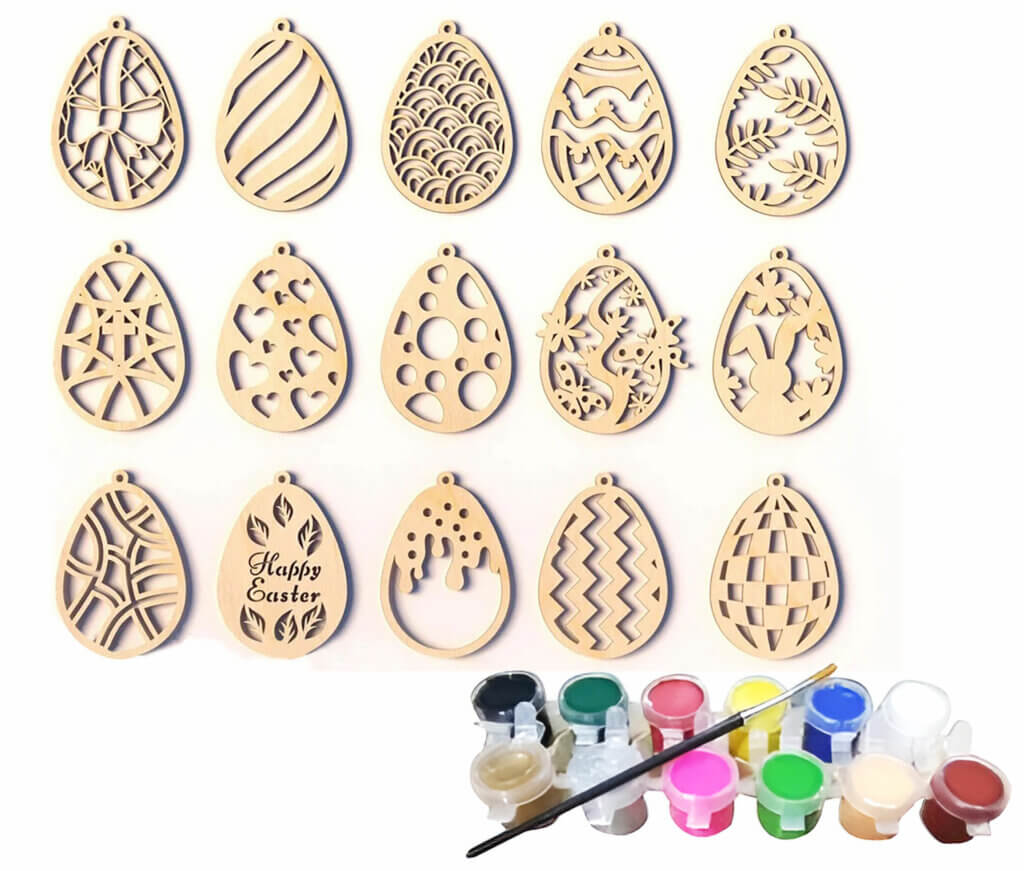 DIY Easter Wooden Egg Ornaments Set of 15 With Colors - Incredible Gifts