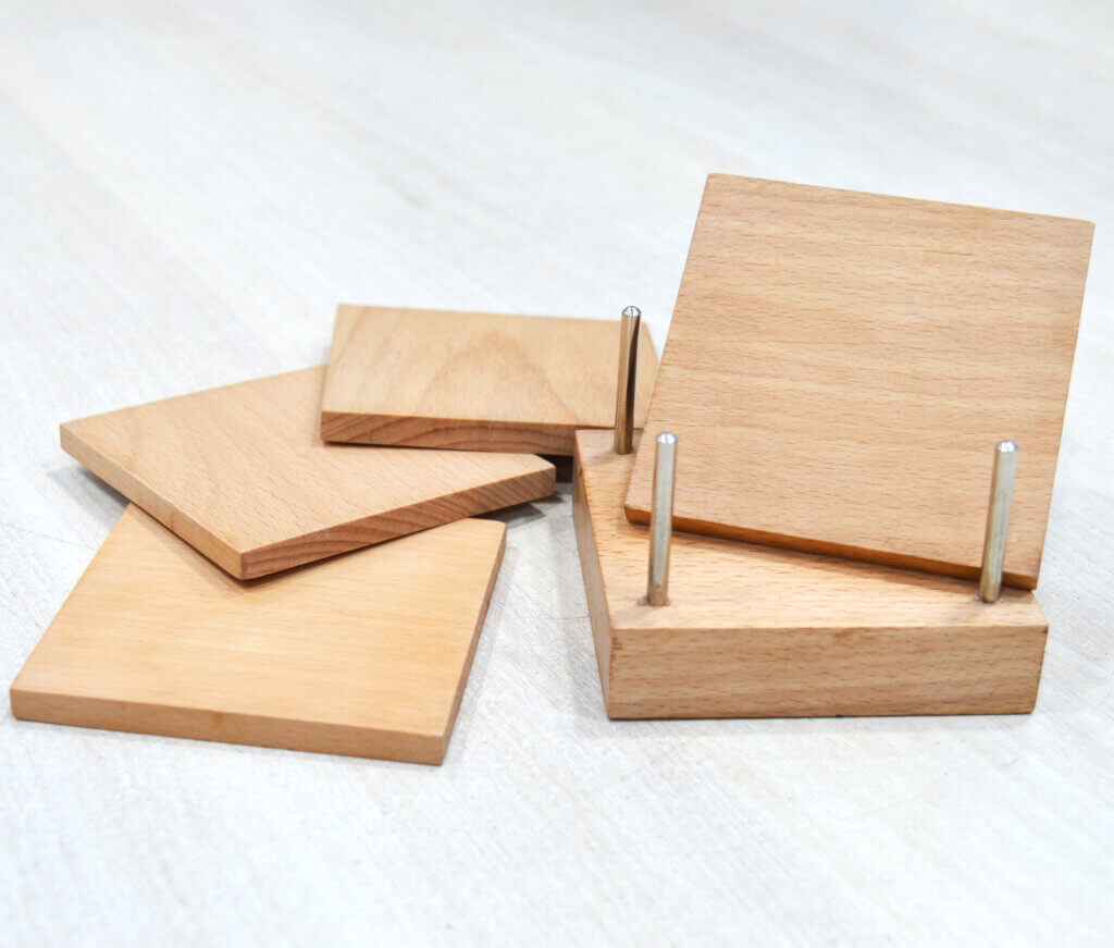 Premium Wooden Coaster Set of 4 For Dining Table With Stand ...