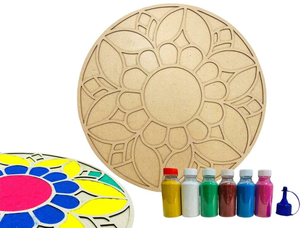 Flower Design Reusable Rangoli Stencil with 6 rangoli colours ...