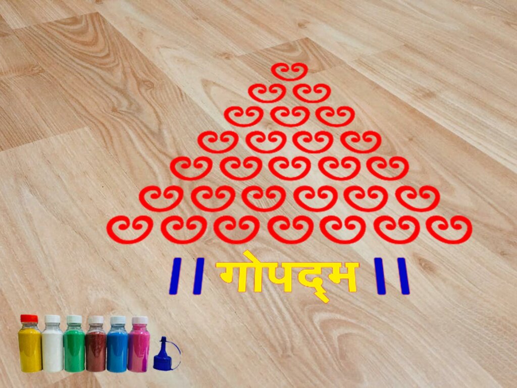 Wooden Gopadma Rangoli Stencil With Rangoli Colours - Incredible Gifts