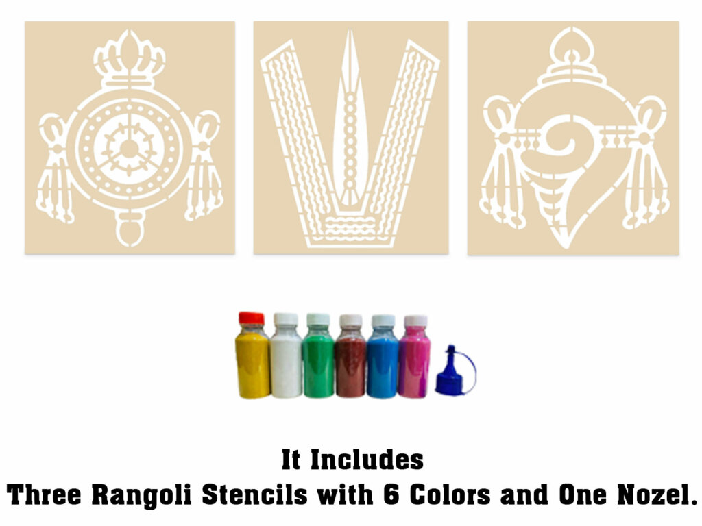 Divine Harmony Shanku Chakra Rangoli Stencils Set with 6 Colors ...