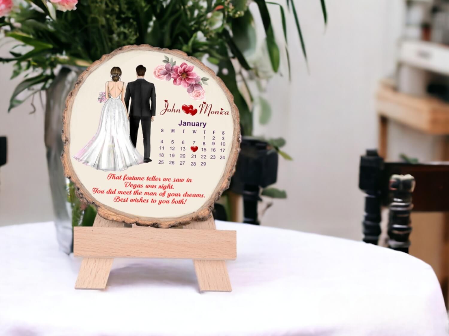 Personalized Slice Wood Wedding Calendar Couple Frame With Text ...