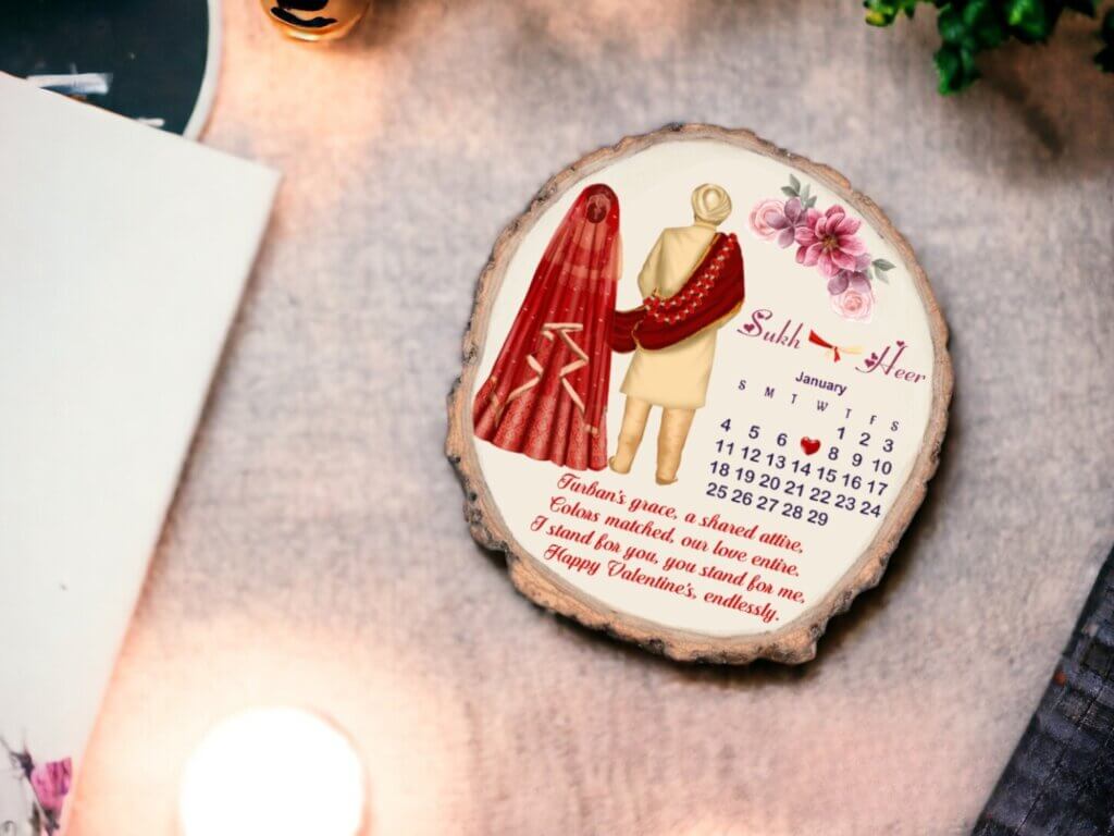 Personalized Slice Wood Wedding Calendar Couple Frame With Text ...