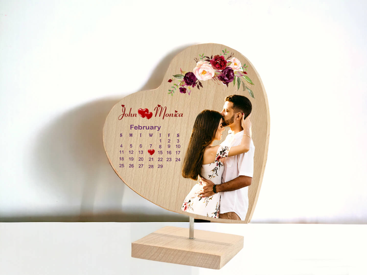 Personalized Wooden Double Side Couple Calendar Heart Photo Frame ...