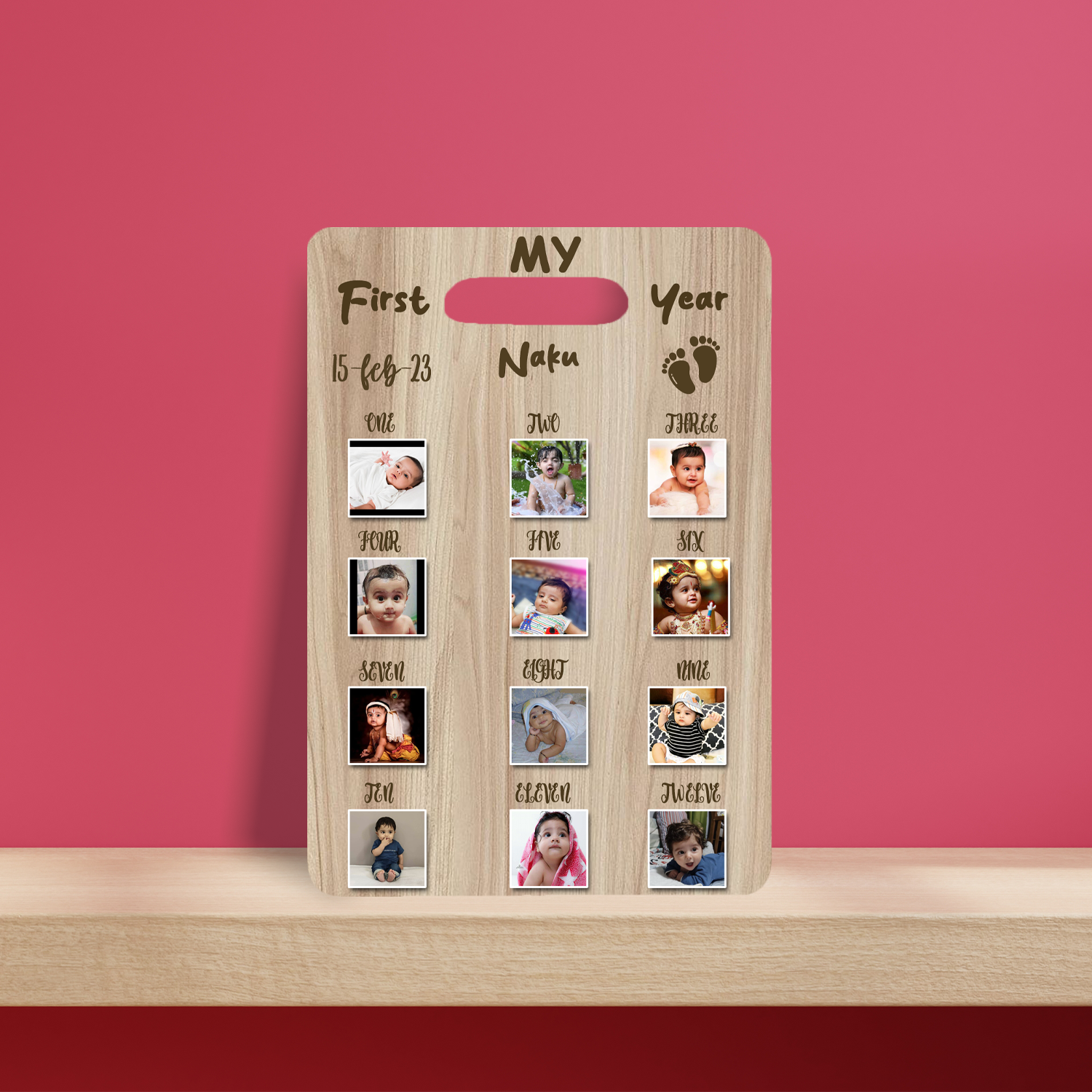 Personalized Wooden Photo Board with 12 Baby Photos - Incredible Gifts