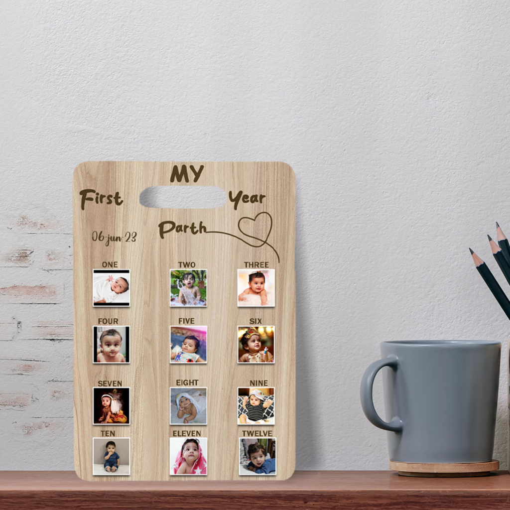 Personalized Wooden Photo Board with 12 Baby Photos - Incredible Gifts