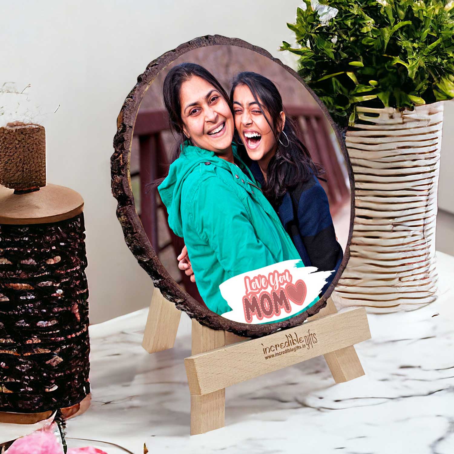 Wooden Round Photo Frame Personalized Gift For Mom