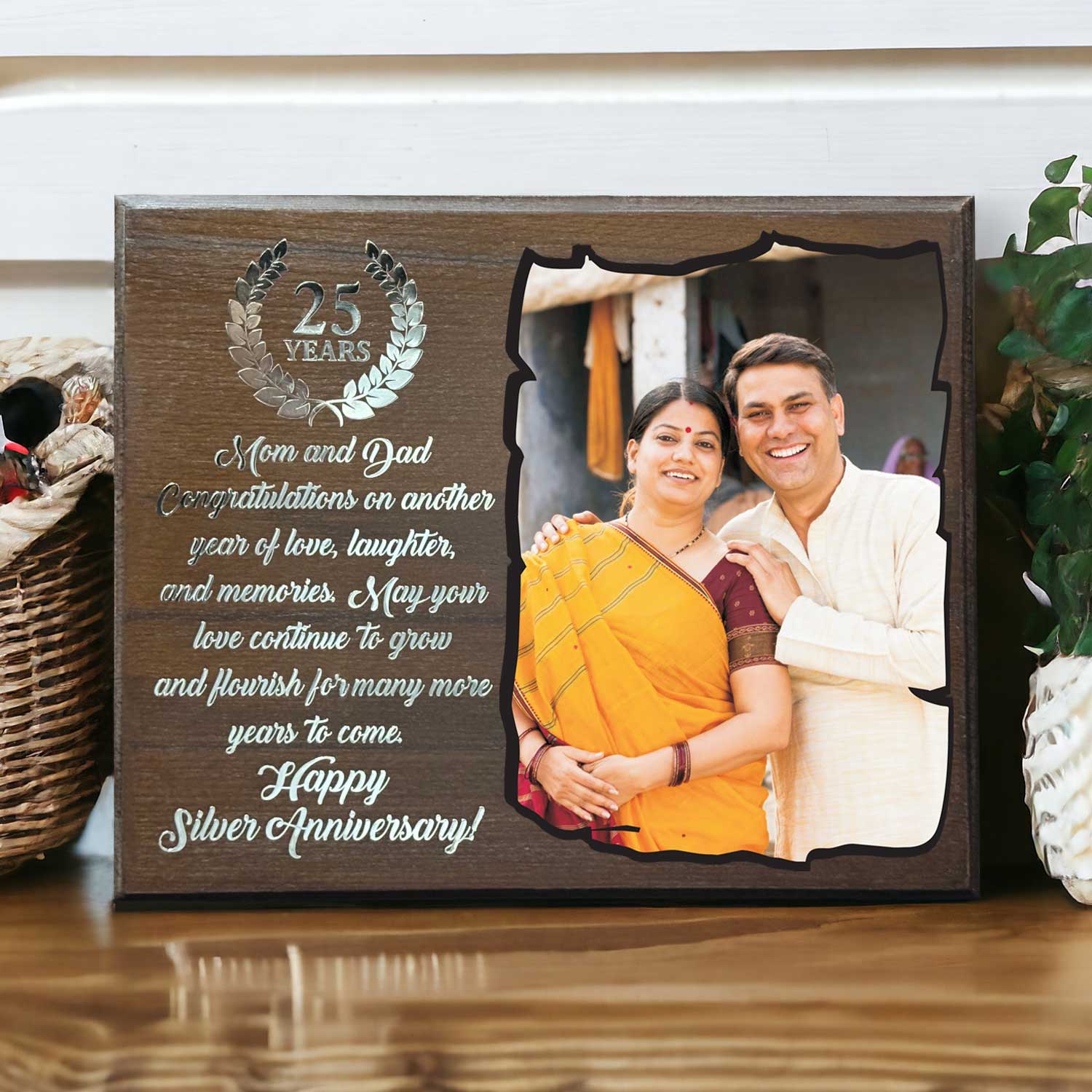 Customized Silver Wedding Anniversary Wooden Frame With Silver Plated ...