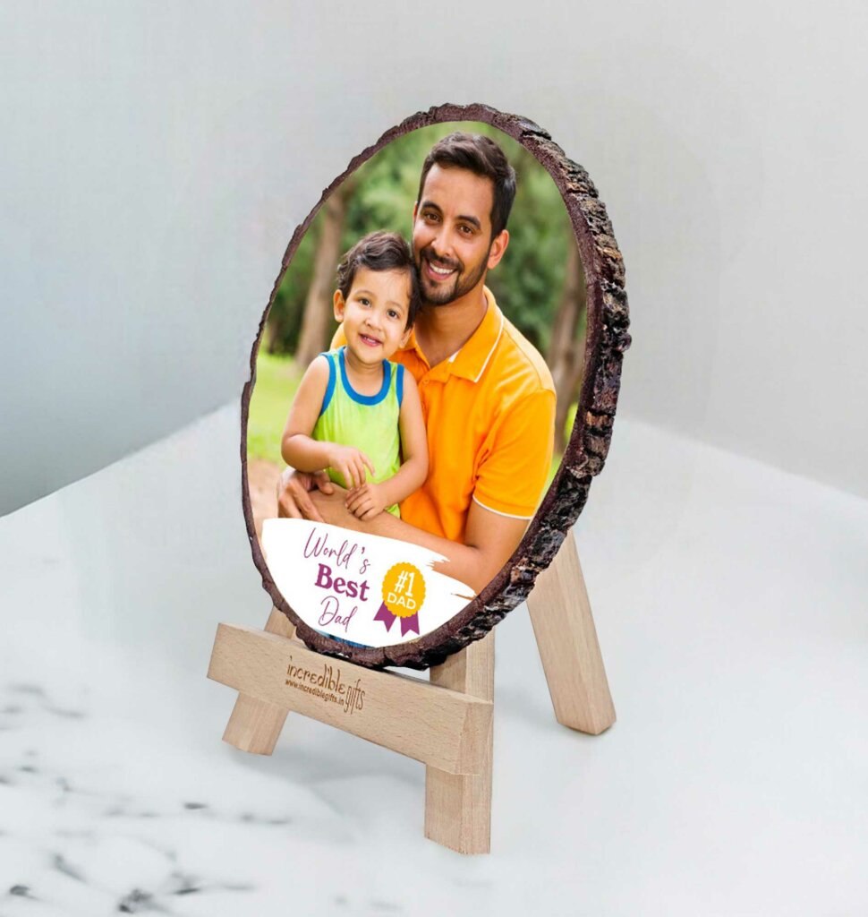 Personalized Colored Wooden Slice Photo Frame for Father - Incredible Gifts