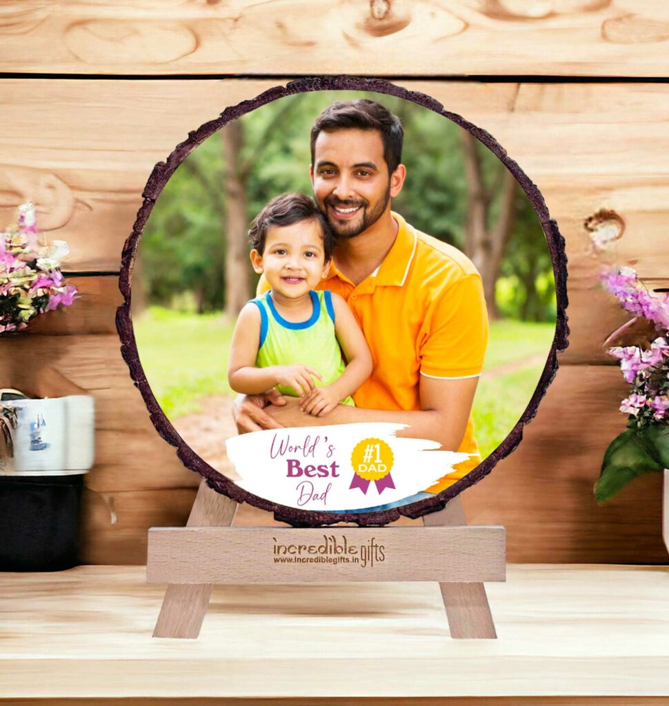 Personalized Colored Wooden Slice Photo Frame for Father - Incredible Gifts