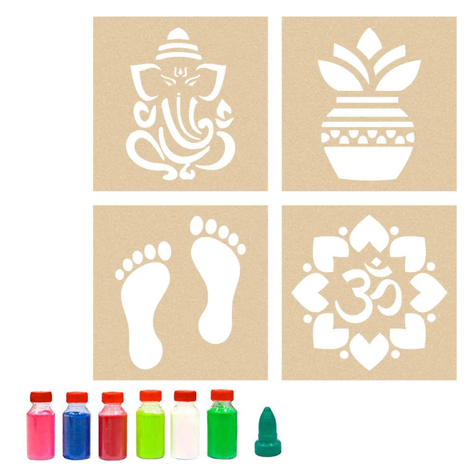 Wooden Stencils Set of 4 with Rangoli Colors - Incredible Gifts