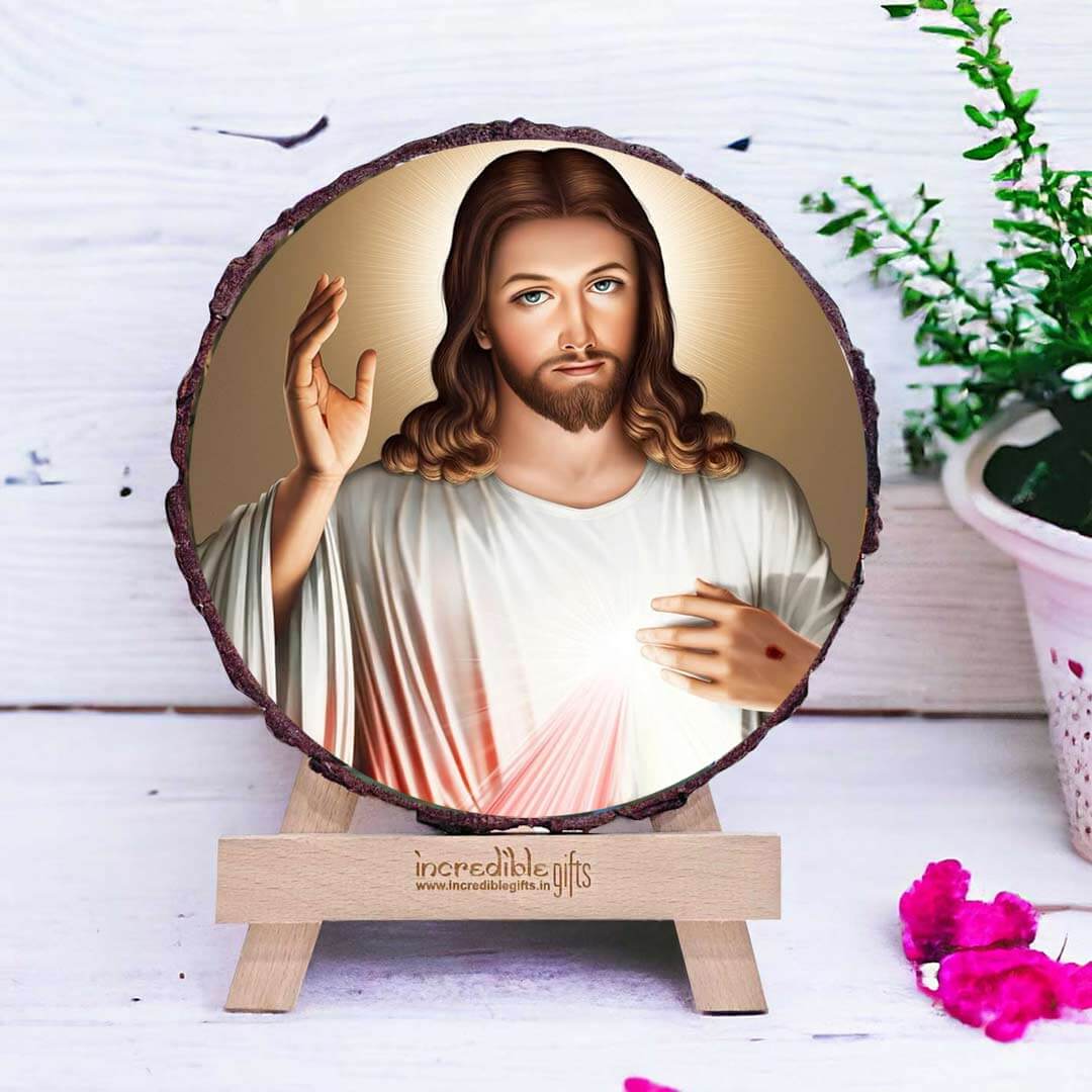 Natural Wooden Slice Lord Jesus Photo Frame - Incredible Gifts